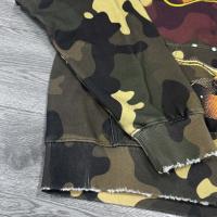 China Custom Oversized Cropped High Quality Camouflage Printed Distressed Hoodie for Men Heavyweight Camo Cotton Zip up Coxy Hoodie for sale