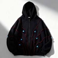 China Custom Applique Embroidery Heavyweight 100% Cotton Vintage Jacket Acid Wash Boxy Streetwear Long Sleeved Zip up Basic Hoodie for sale