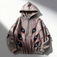 China Custom Applique Embroidery Heavyweight 100% Cotton Vintage Jacket Acid Wash Boxy Streetwear Long Sleeved Zip up Basic Hoodie for sale