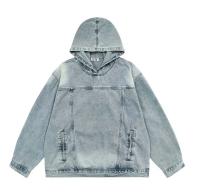 China Custom Acid Washed Denim Blank Hoodie Men'S Jackets Street Wear High Quality Oversized Vintage Hip Hop Pullovers Men Hoodie for sale