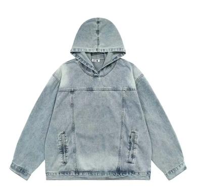 China Custom Acid Washed Denim Blank Hoodie Men'S Jackets Street Wear High Quality Oversized Vintage Hip Hop Pullovers Men Hoodie for sale
