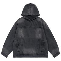 China Custom Acid Washed Denim Blank Hoodie Men'S Jackets Street Wear High Quality Oversized Vintage Hip Hop Pullovers Men Hoodie for sale