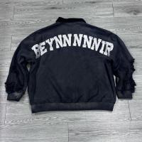 China OEM Factory Custom Embroidery Distressed Zip up Men's Jacket High Quality Streetwear Denim Waffle Cropped Winter Varsity Jacket for sale