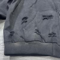 China OEM Factory Custom Embroidery Distressed Zip up Men's Jacket High Quality Streetwear Denim Waffle Cropped Winter Varsity Jacket for sale