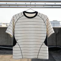 China Low Price High Quality Custom High Quality Patchwork Oversize Striped Contrasting Color Hip Hop Embroidered Tshirt for Men for sale
