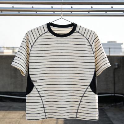 China Low Price High Quality Custom High Quality Patchwork Oversize Striped Contrasting Color Hip Hop Embroidered Tshirt for Men for sale