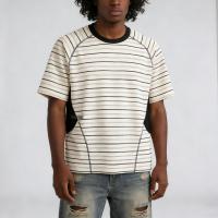 China Low Price High Quality Custom High Quality Patchwork Oversize Striped Contrasting Color Hip Hop Embroidered Tshirt for Men for sale