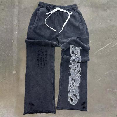 China Custom Cropped Baggy Outdoor Street Wear Tactical Pants High Quality Jogger Acid Washed Vintage Printed Cotton Pants for Men for sale