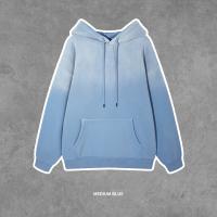 China High Quality Unisex Acid Washed Sweatshirts Custom Logo Hooded Pullover Gradual Change Color 100% Cotton Solid Print Men Hoodies for sale