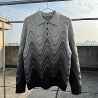 China Hot Supplier OEM High Quality Fuzzy Brushed Mohair Knit Sweater Custom Plus Size Jacquard Intarsia Gradient Polo Collar Knitwear for sale