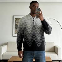 China Hot Supplier OEM High Quality Fuzzy Brushed Mohair Knit Sweater Custom Plus Size Jacquard Intarsia Gradient Polo Collar Knitwear for sale