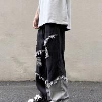 China OEM/ODM Men'S Designer Pants Straight Slim Fit Printed Stacked Jeans Skinny Denim Pants Ripped Jeans for Men for sale