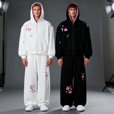 China Manufacturer Custom High Quality Cotton Plus Size Hip Hop Sweatsuit for Men Autumn Long Printed Streetwear Tracksuit Leopard Set for sale