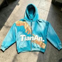 China Tianan Custom Men's Zipper Hoodie Sunfaded and Faded Boxy Oversized Acid Wash Distressed Streetwear 100% Cotton Hoodies for Men for sale