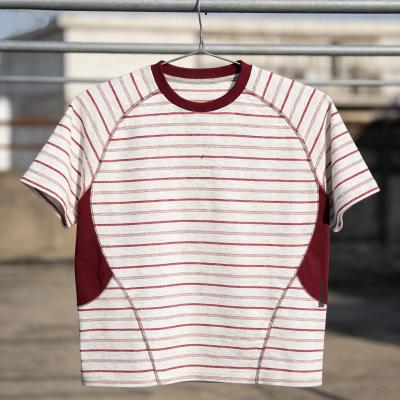China Men's Oversized Sporty 100% Cotton Cross Stripe Tshirt Custom Short Sleeved Streetwear T-shirt with Pattern Contrasting Color for sale