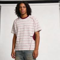 China Men's Oversized Sporty 100% Cotton Cross Stripe Tshirt Custom Short Sleeved Streetwear T-shirt with Pattern Contrasting Color for sale