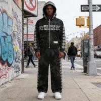 China Custom Vintage Sun Faded Tracksuit Rhinestone Embroidery Print Distressed Hoodie Flare Sweatpants Zip up Streetwear Jogging Set for sale