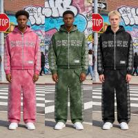 China Custom Vintage Sun Faded Tracksuit Rhinestone Embroidery Print Distressed Hoodie Flare Sweatpants Zip up Streetwear Jogging Set for sale