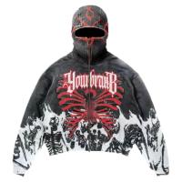China Street Wear Men'S Mask Hoodie Printed Acid Wash Zip up Sweatshirt for Men Hoodies Unisex High Quality Anti-Shrink for sale