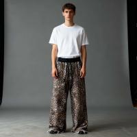 China Oem/odm Custom Leopard Print logo Wide Straight Leg Oversized Baggy Mens Sweatpants 100% Cotton Retro Sweat Autumn Flared Pants for sale
