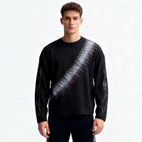 China Custom Dtg Screen Print Graphic T-shirt Streetwear Fashion High Quality Waffle Knit Long Sleeve Oversize Black Tshirt Men for sale