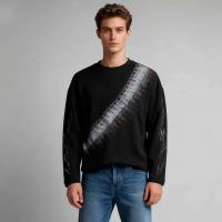 China Custom Dtg Screen Print Graphic T-shirt Streetwear Fashion High Quality Waffle Knit Long Sleeve Oversize Black Tshirt Men for sale