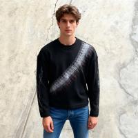 China Custom Dtg Screen Print Graphic T-shirt Streetwear Fashion High Quality Waffle Knit Long Sleeve Oversize Black Tshirt Men for sale