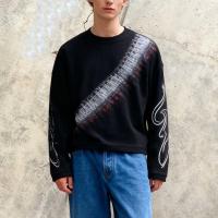 China Custom Dtg Screen Print Graphic T-shirt Streetwear Fashion High Quality Waffle Knit Long Sleeve Oversize Black Tshirt Men for sale