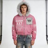 China Manufacturer High Quality Cotton Casual Fashion Sample Custom Streetwear Faux Fur Hooded Collar Zip up Embroidery Print Hoodie for sale