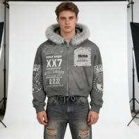 China Manufacturer High Quality Cotton Casual Fashion Sample Custom Streetwear Faux Fur Hooded Collar Zip up Embroidery Print Hoodie for sale