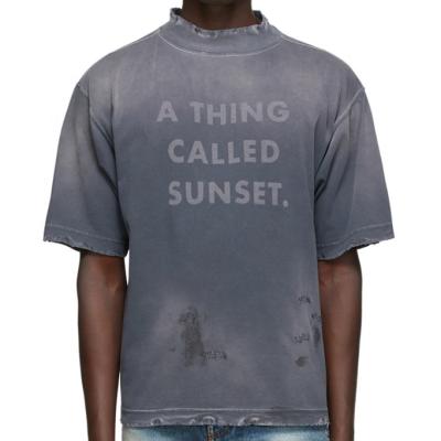 China OEM/ODM Acid Washed Vintage Tee Wash Graphic T Shirt for Men Cotton Custom Oversize Distressed Printed Men's Fleece T-shirts for sale