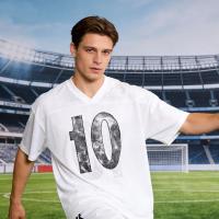 China Custom Graphic Logo Streetwear Knitted Hip Hop Print Oversized T-Shirt Retro V-neck Soccer Football Jersey Vintage Classic Men for sale