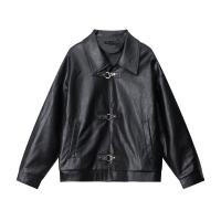 China Custom Logo High Quality Disk-Button Lapel Long Sleeve Men'S Jacket Streetwear  Fashionable Casual Leather Coat for Men for sale