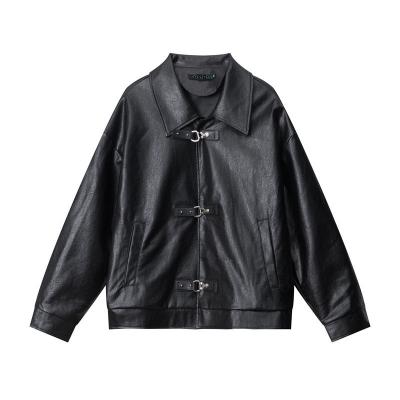 China Custom Logo High Quality Disk-Button Lapel Long Sleeve Men'S Jacket Streetwear  Fashionable Casual Leather Coat for Men for sale