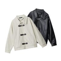 China Custom Logo High Quality Disk-Button Lapel Long Sleeve Men'S Jacket Streetwear  Fashionable Casual Leather Coat for Men for sale