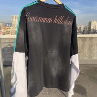 China Manufacturer Custom Heavyweight Streetwear Rhinestone Y2k Vintage Wrinkle Resistant Tshirt Double Layer Long Sleeve T-Shirt Men for sale