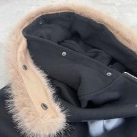 China High Quality Rivets Cotton Puff Print Diamond Distressed Zip up Hoodie Custom Detachable Faux Fur Oversized Heavyweight Hoodie for sale