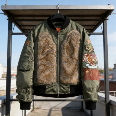 China Custom American Bomber Pilot Suit Motorcycle Fleece Winter Thick Windbreak Embroidery Zip up Varsity Oversized Jacket for Men for sale
