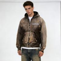 China Wholesale Streetwear Comfortable Fabric with logo Custom Acid Wash Rhinestone Vintage Oversized Boxy Cotton Zip up Men's Hoodie for sale