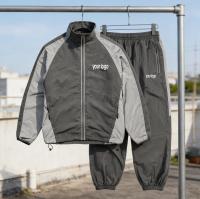 China Custom High Quality Windproof Zip up Patchwork Sweatsuit Heavyweight Nylon Streetwear Tracksuit Adjustable 2 Two Piece Sets for sale