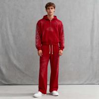 China Clothing Manufacturers Custom 100%cotton Rhinestone SweatSuit Flared Sweatpants and Hoodie Sets Design Long Streetwear Tracksuit for sale