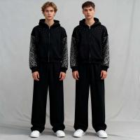 China Clothing Manufacturers Custom 100%cotton Rhinestone SweatSuit Flared Sweatpants and Hoodie Sets Design Long Streetwear Tracksuit for sale