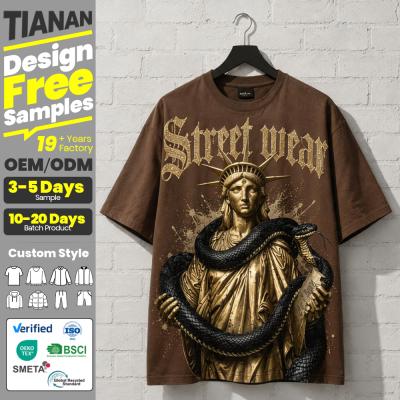 China Custom Y2K Loose Fit Digital Print Graphic Tees Vintage Washed Oversized Streetwear Distressed Rhinestone T Shirts Hommes Shirts for sale