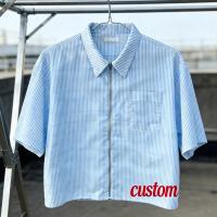China Streetwear Summer Boxy Short Sleeve Manufacturer Custom Vertical Stripe Zip up Embroidery Shirts for Men Comfortable T-Shirts for sale