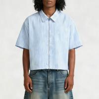 China Streetwear Summer Boxy Short Sleeve Manufacturer Custom Vertical Stripe Zip up Embroidery Shirts for Men Comfortable T-Shirts for sale