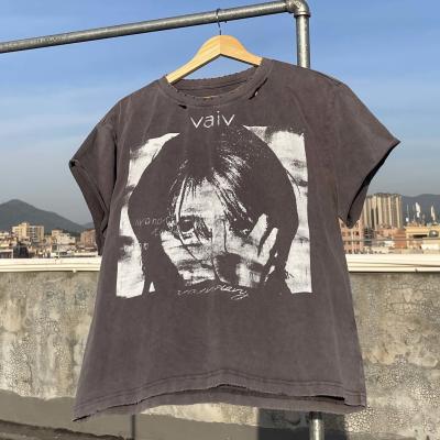 China Custom Vintage Acid Wash Oversized Baggy Boxy Fit Cartoon Streetwear T-shirt Summer Us Size Rib Knit Tee Seamless Printed Tshirt for sale