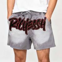 China Custom Streetwear Raw Hem Cotton Rhinestones Puff Print Shorts De Hombre Manufacturer Acid Wash Summer Boxer Men'S Shorts for sale