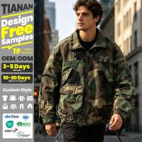 China Tianan Custom Vintage Washed Camo Jacket Men Oversized Square Multi-Pocket Distressed Field Streetwear Patchwork Bomber Jacket for sale