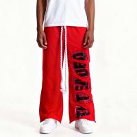 China Wholesale Custom Cotton Distressed Rhinestone Printing Men'S Pants Cropped Oversized Jogger Wide Leg Track Flared Sweatpants for sale