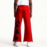 China Wholesale Custom Cotton Distressed Rhinestone Printing Men'S Pants Cropped Oversized Jogger Wide Leg Track Flared Sweatpants for sale